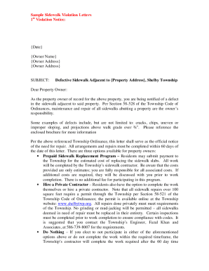 Fillable Online Sample Sidewalk Violation Letters 1 Violation Notice ...