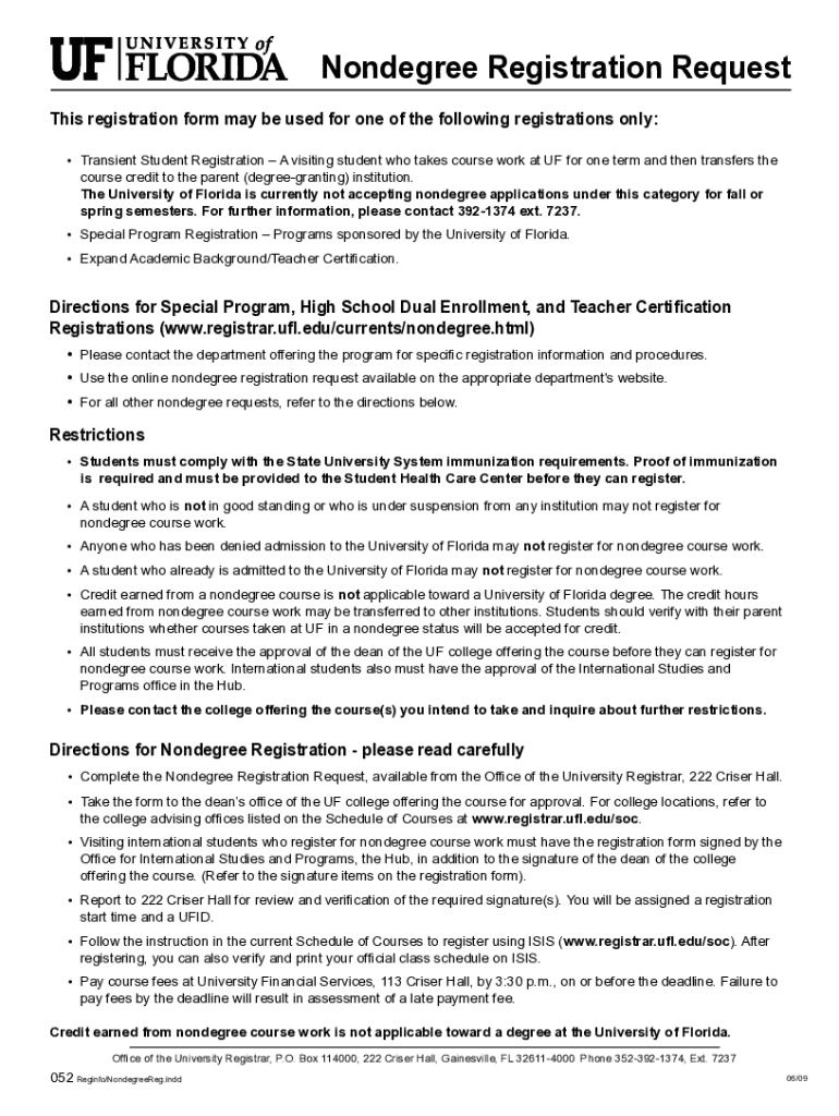 Fillable Online Applying via Non-Degree - UF Registrar - University of ...