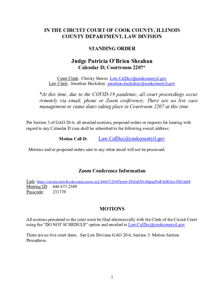 Fillable Online Judge Patricia O'Brien Sheahan - Calendar D Fax Email ...