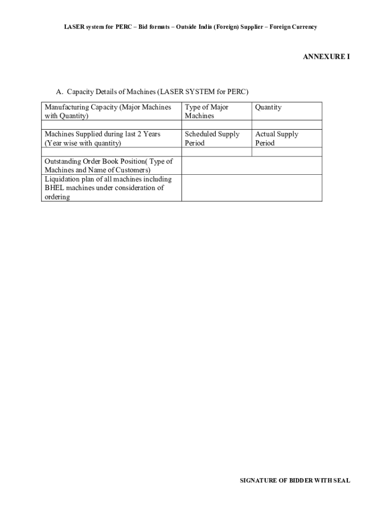 Fillable Online Bid Format for foreign vendor unpriced and priced bid ...