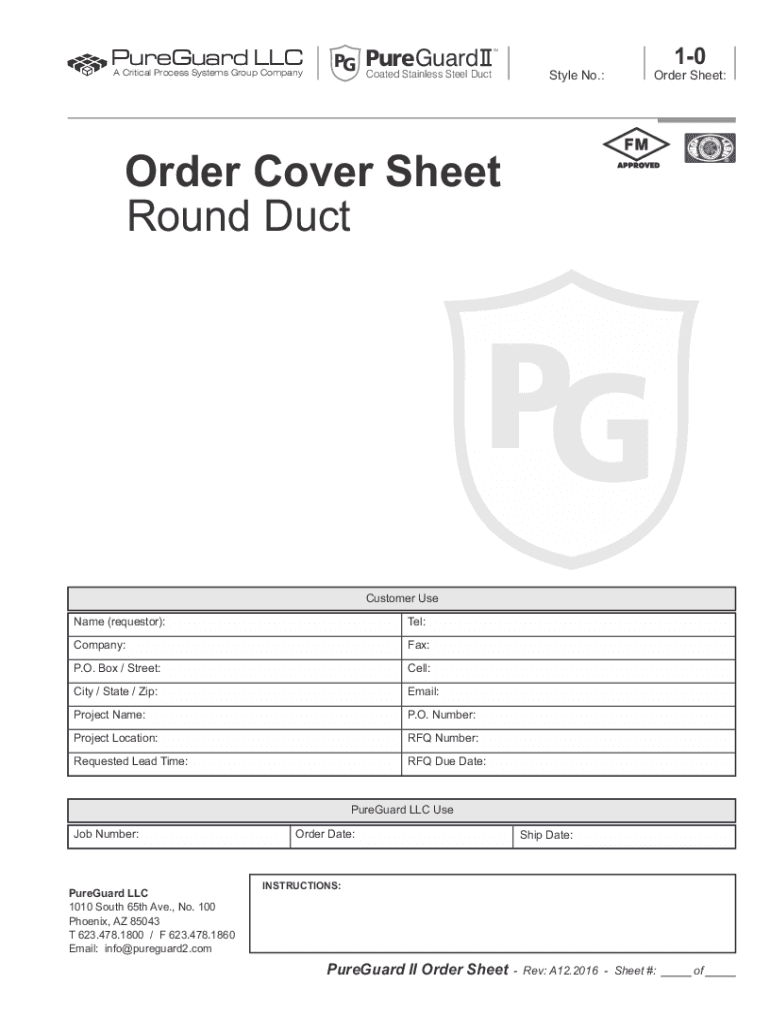 Fillable Online Round Duct Order Cover Sheet Fax Email Print - pdfFiller