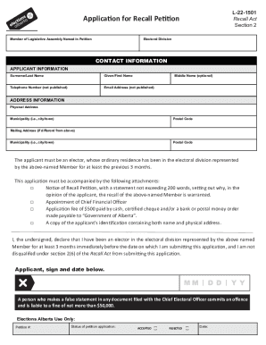 Fillable Online 1501 - Recall Petition Application Form - 2 Fax Email ...
