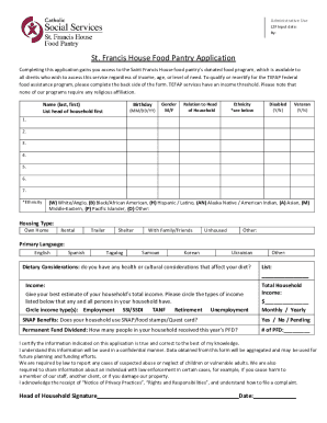 Fillable Online St. Francis House Food Pantry Application Fax Email ...