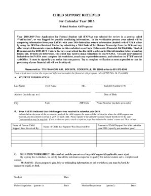 Fillable Online CHILD SUPPORT RECEIVED For Calendar Year 2016 Fax Email Print - pdfFiller