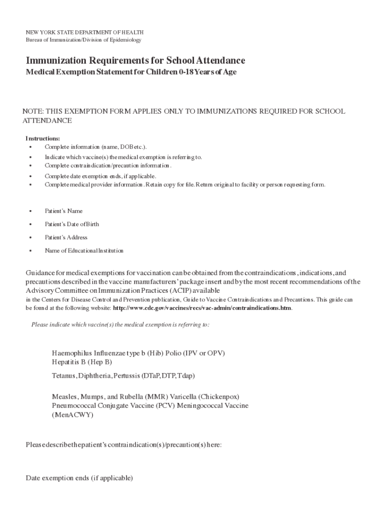 Fillable Online DOH-Immunization-Medical-Exemption-Form Fax Email Print - pdfFiller