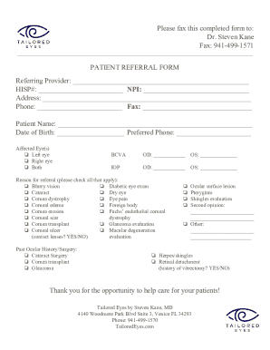 Fillable Online Dr. Steven Kane Fax: 941-499-1571 PATIENT REFERRAL ...