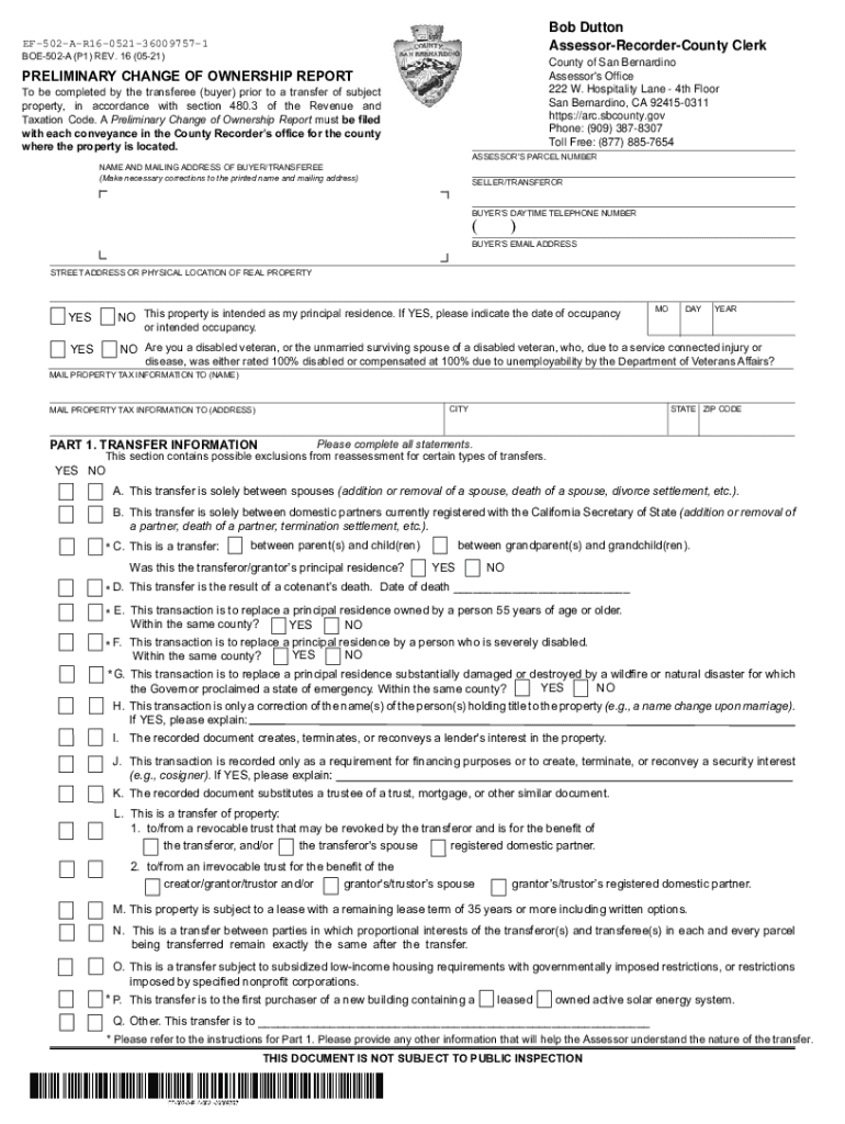 Fillable Online Welcome from Bob Dutton, Assessor-Recorder-County Clerk Fax Email Print - pdfFiller