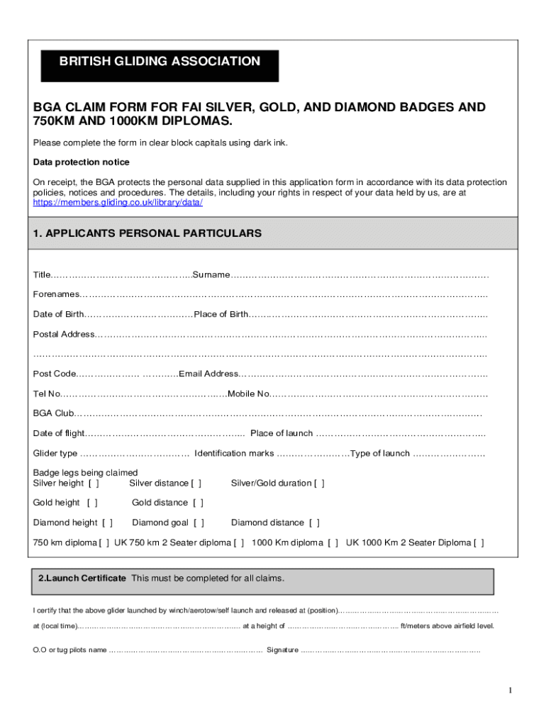 Fillable Online members gliding co british gliding association - bga ...
