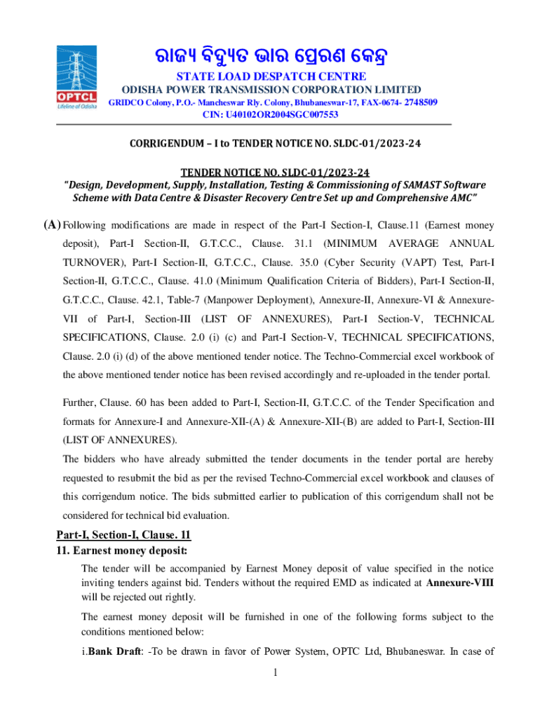Fillable Online STATE LOAD DESPATCH CENTRE (SLDC) ODISHA ... Fax Email Print - pdfFiller