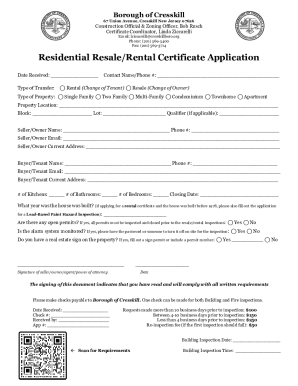 Fillable Online Residential Resale/Rental Certificate Application Fax ...