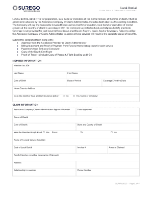 Fillable Online Safe Travels Local Burial Claim Form Fax Email Print ...