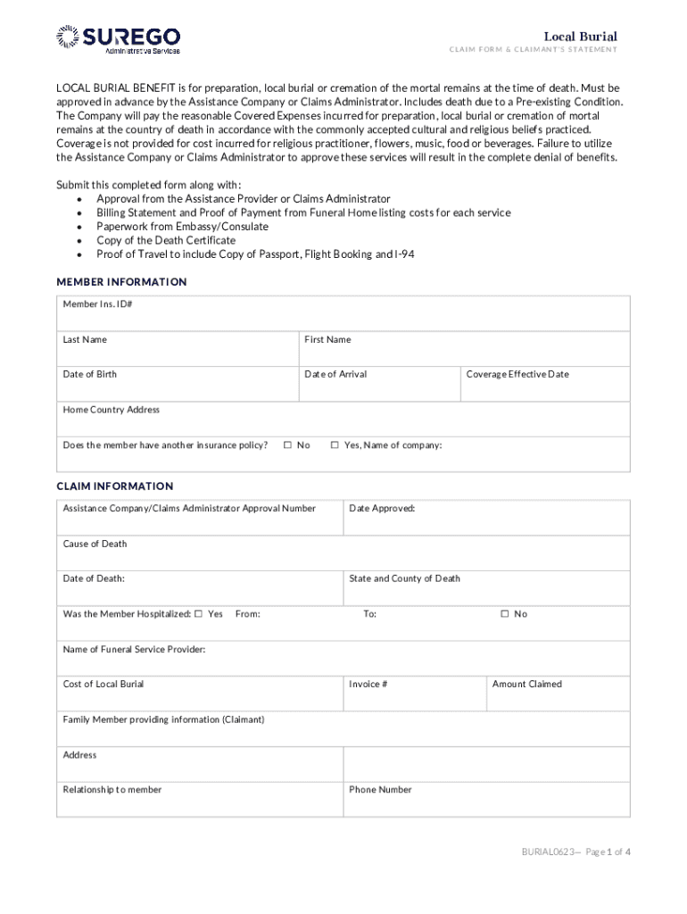 Fillable Online Safe Travels Local Burial Claim Form Fax Email Print ...