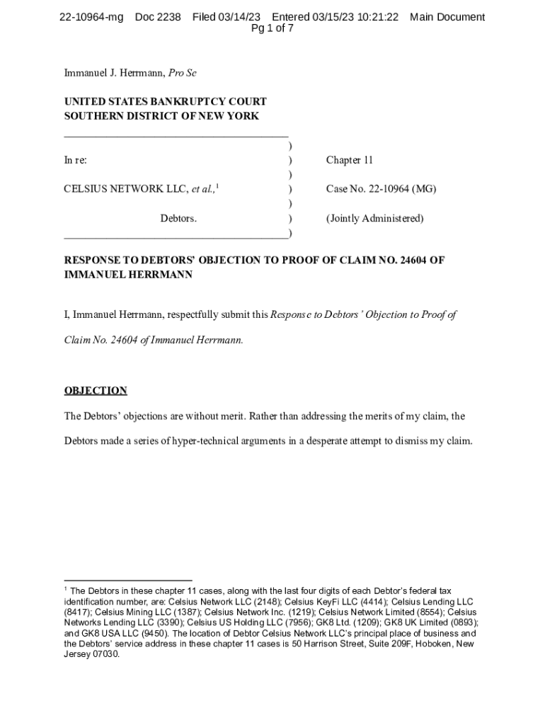 Fillable Online response-to-herrmann-claim-objection Fax Email Print - pdfFiller