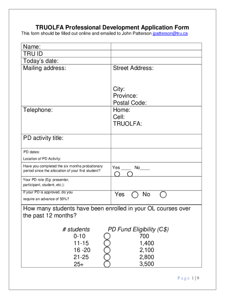 Fillable Online TRUOLFA Professional Development Application Form Fax ...