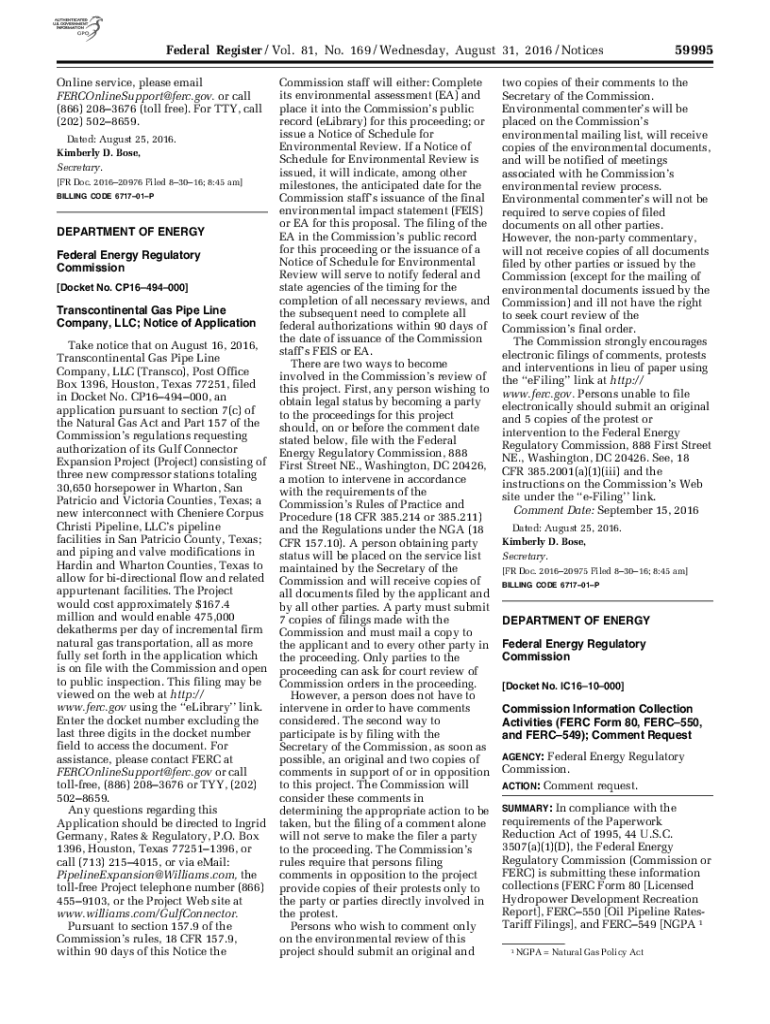 Fillable Online FERC Form 80 30 day notice Fax Email Print - pdfFiller