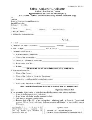 Fillable Online Application form for Transfer Certificate (T.C.) and ...