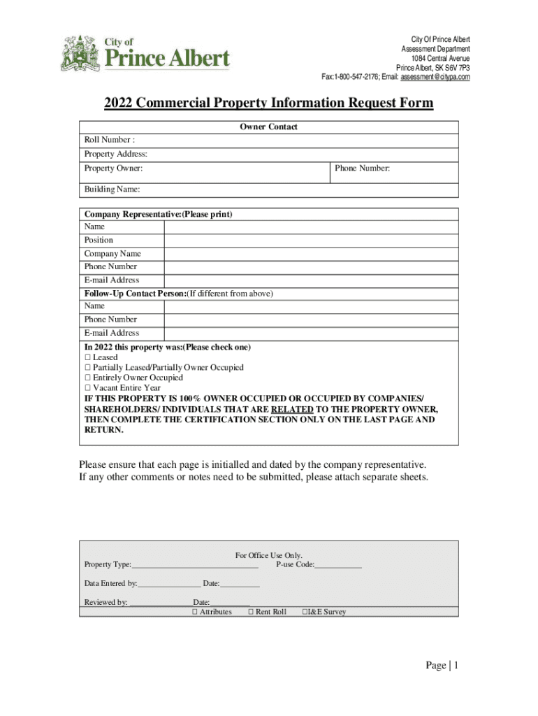 Fillable Online 2022 City of Prince Albert I&E for Commercial form.docx ...