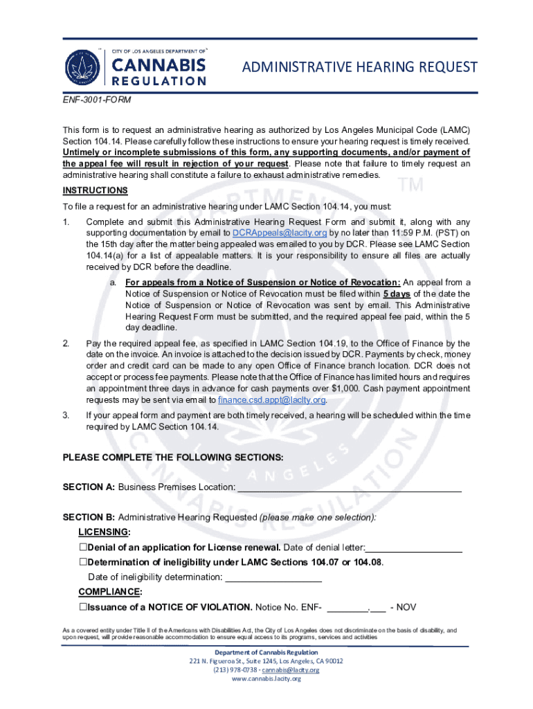 Fillable Online ENF-3001-FORM Administrative Hearing Request (rev. 07. ...