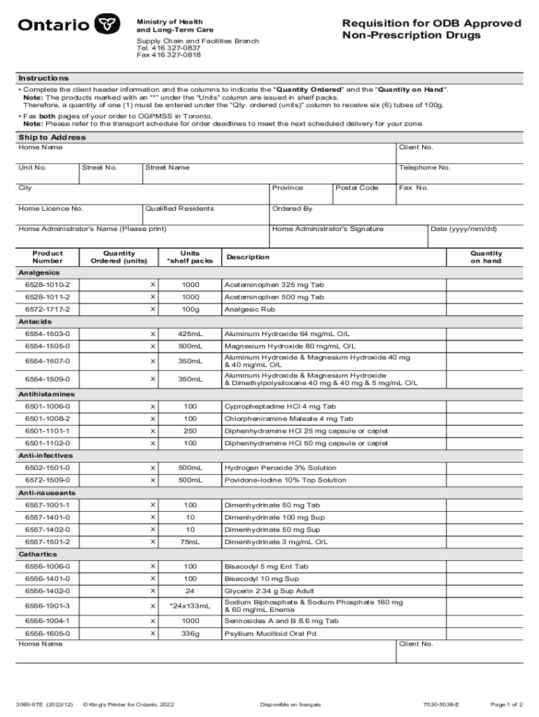 Fillable Online Pharmacy Requisition for Ontario Drug Benefit Approved ...