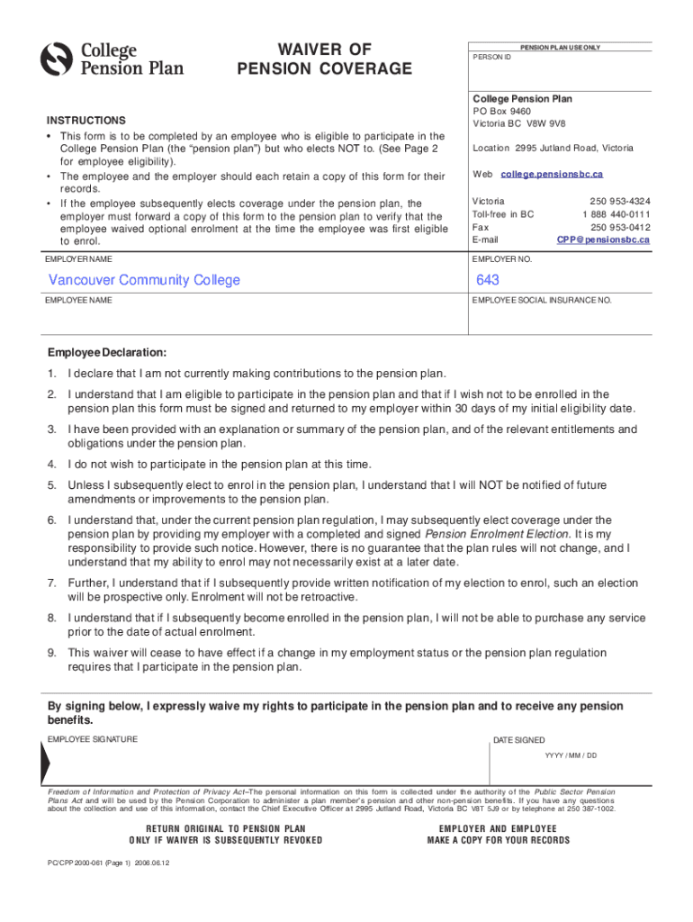 Fillable Online Form PC/CPP 2000-061. This form is to be completed by ...
