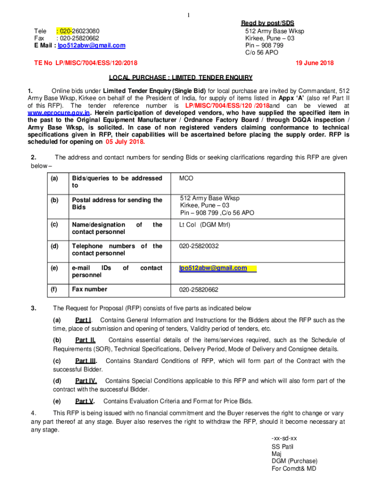 Fillable Online lpo512abwgmail.com 512 Army Base Wksp Kirkee, Pune Fax ...