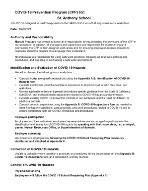 Fillable Online COVID-19 Prevention Program (CPP) for: Fax Email Print ...