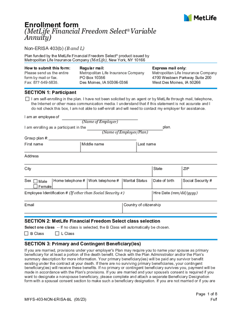 Fillable Online MetLife Financial Freedom Select (B - C - L and e ...