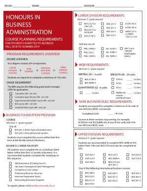Fillable Online Business major requirements - BACHELOR OF ... Fax Email ...