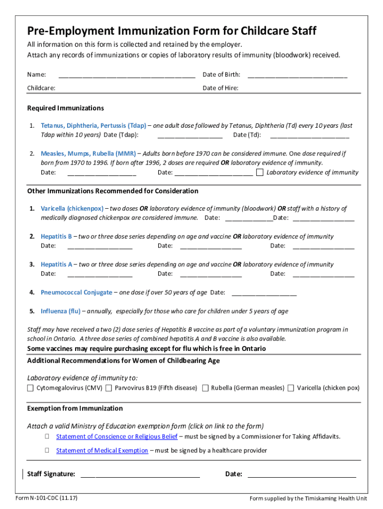 Fillable Online Childcare Staff and Volunteer Pre-Employment ... Fax ...