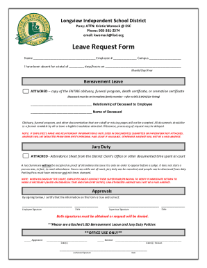 Fillable Online w3 lisd Bereavement & Jury Duty Leave Request Form Fax ...