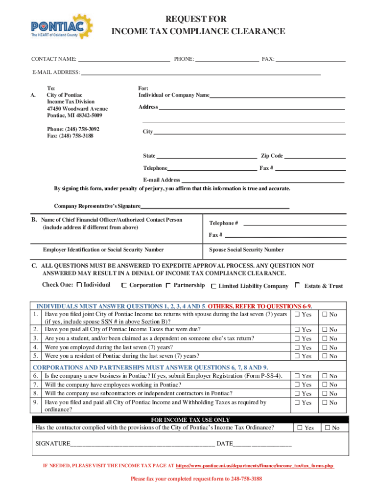 Fillable Online request for income tax compliance clearance Fax Email Print - pdfFiller
