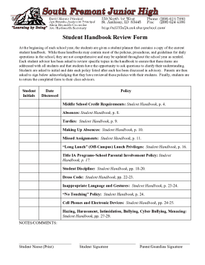 Fillable Online Student Handbook Review Form Fax Email Print - pdfFiller