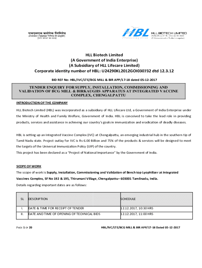 Fillable Online Fillable Online HLL Biotech Limited (A Government of ...