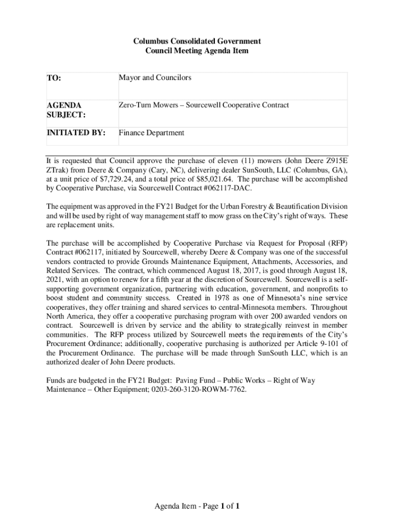 Fillable Online Zero-Turn Mowers Sourcewell Cooperative Contract Fax ...