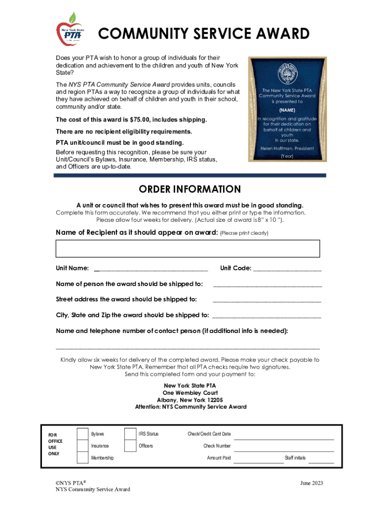 Fillable Online Does your PTA wish to honor a group of individuals for their Fax Email Print ...