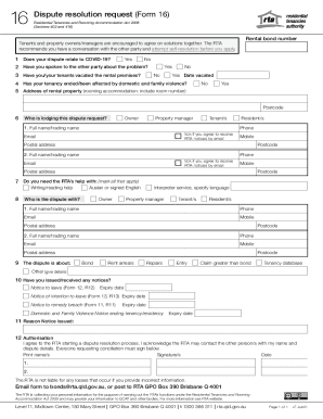 Fillable Online Dispute resolution request (Form 16) Fax Email Print ...
