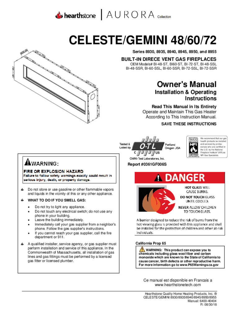 Fillable Online Heat & Glo Primo 72" Top Direct Vent Gas Fireplace Fax ...