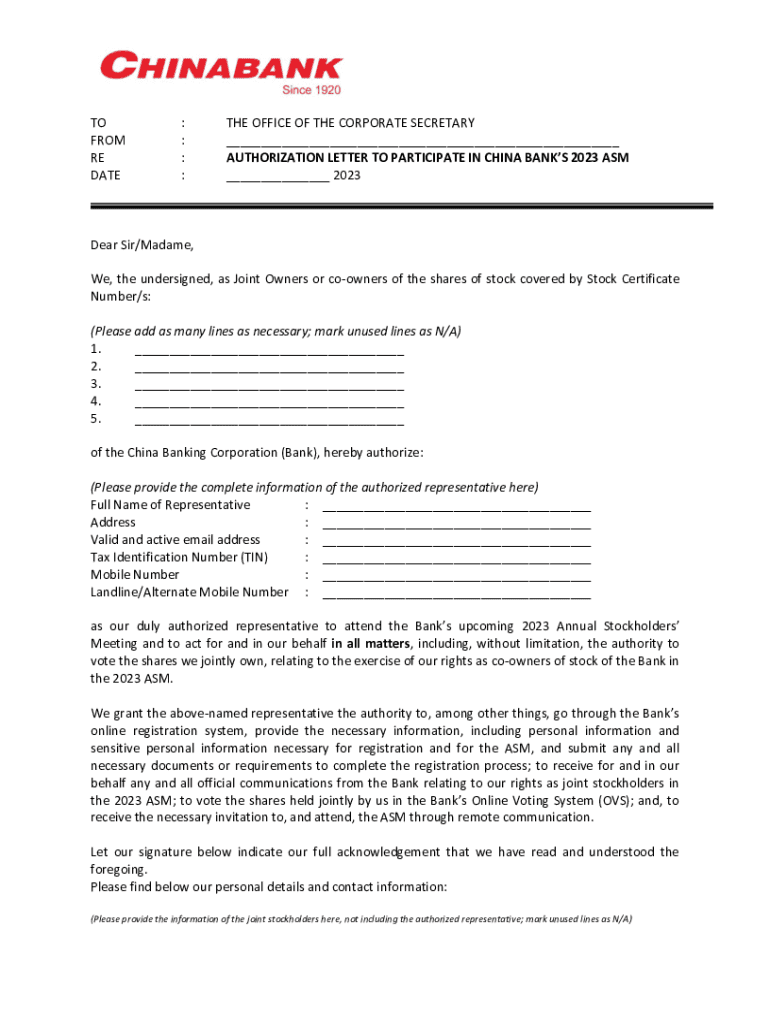 Fillable Online TO : THE OFFICE OF THE CORPORATE SECRETARY FROM : RE ... Fax Email Print - pdfFiller