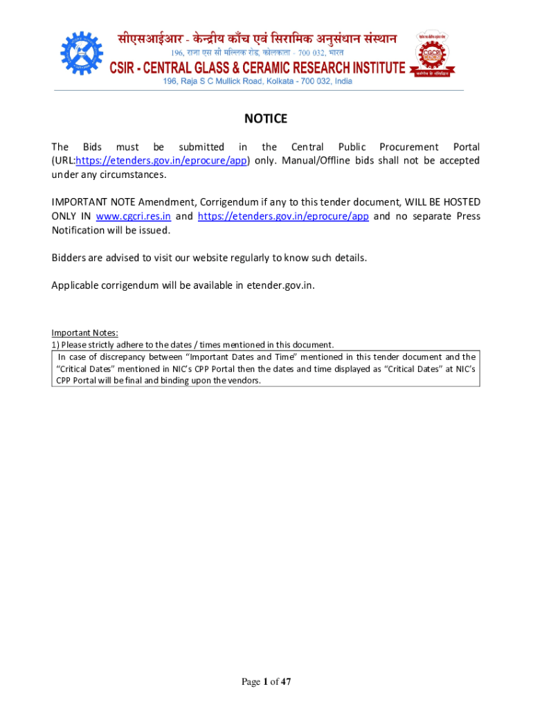 Fillable Online The Bids must be submitted in the Central Public ...