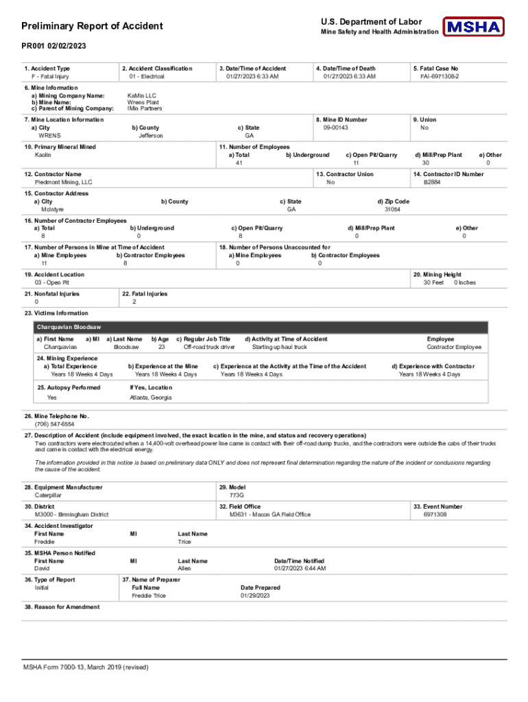 Fillable Online Appendix B: Mine Accident, Injury and Illness Report... Fax Email Print - pdfFiller