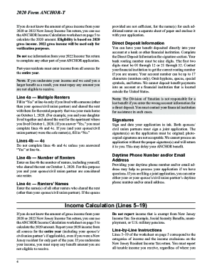 Fillable Online ANCHOR tax rebate NJ details for next application Fax ...