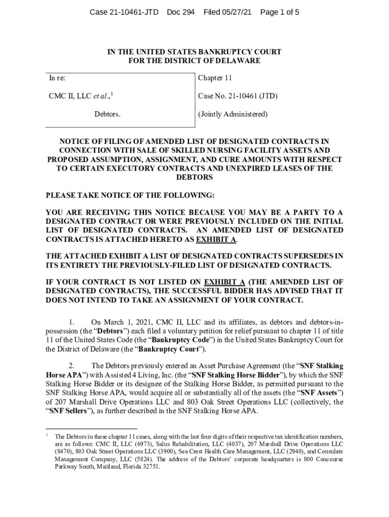Fillable Online CMC II, LLC et al.,1 Debtors. Chapter 11 Case No. 21-1 Fax Email Print - pdfFiller
