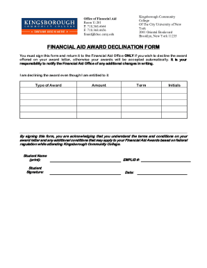 Fillable Online FINANCIAL AID AWARD DECLINATION FORM Fax Email Print ...