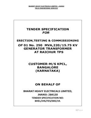 Fillable Online TENDER SPECIFICATION FOR OF 02Nos. 7.5 MVA, 132 ...