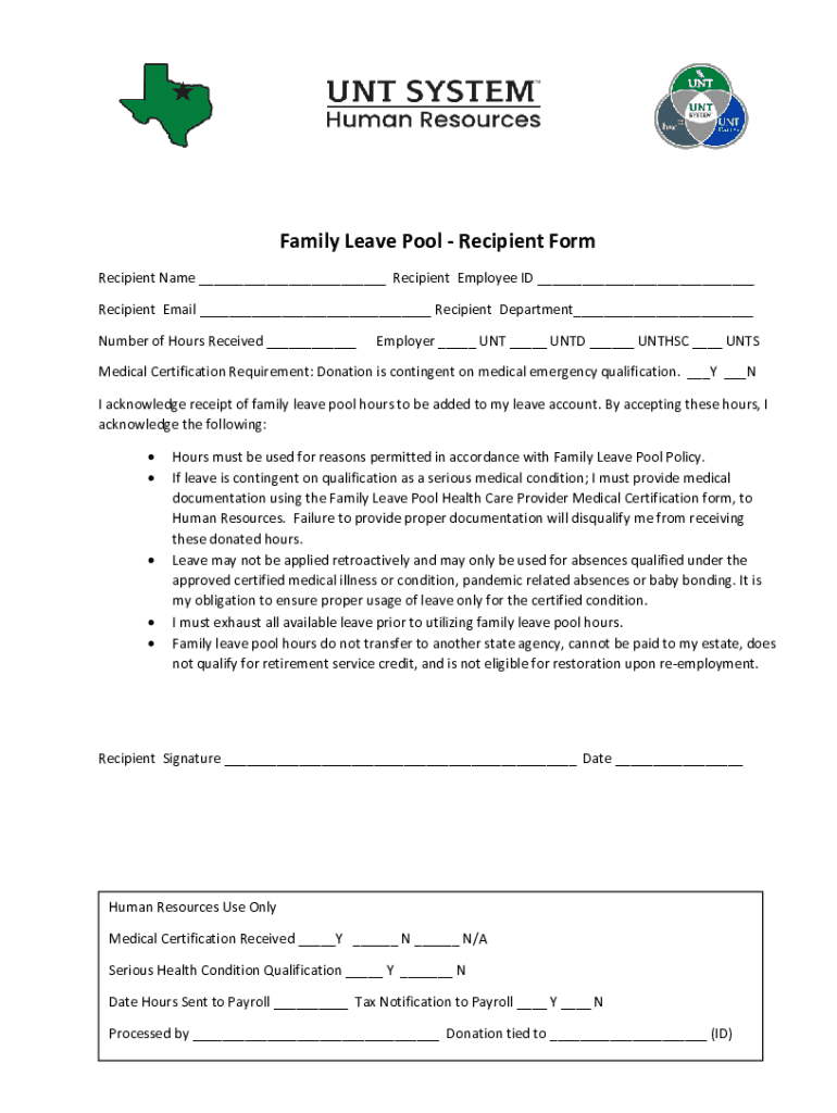 Fillable Online Family Leave Pool - Recipient Form Fax Email Print - pdfFiller