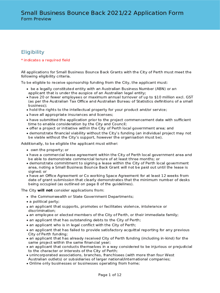 Fillable Online Small Business Bounce Back 2021/22 Application Form Fax ...
