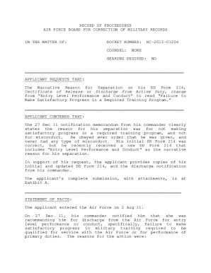Fillable Online The Narrative Reason for Separation on his DD Form 214 ...
