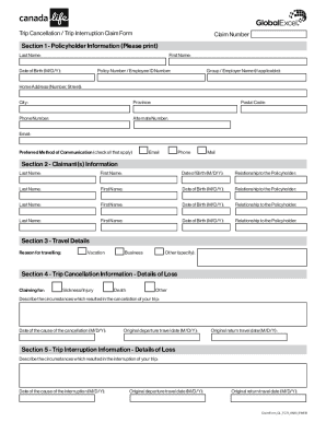 Fillable Online Trip Cancellation/Trip Interruption Claim Form. Trip ...