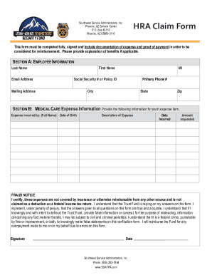Fillable Online UT-ID HRA Claim Form Fax Email Print - pdfFiller