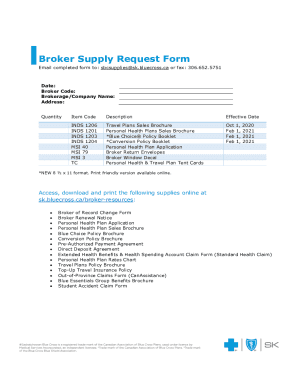 Fillable Online Broker Supply Request form 10-20Fillable0 Fax Email ...